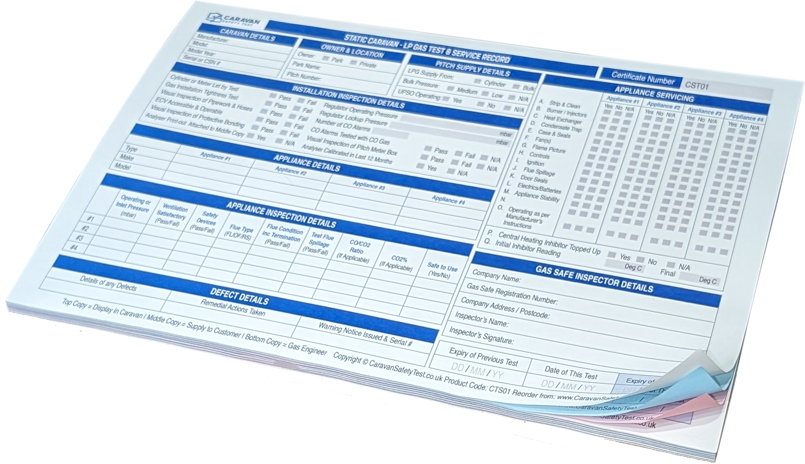 Reliable LPG Gas Test Forms For Static Caravan | CST01